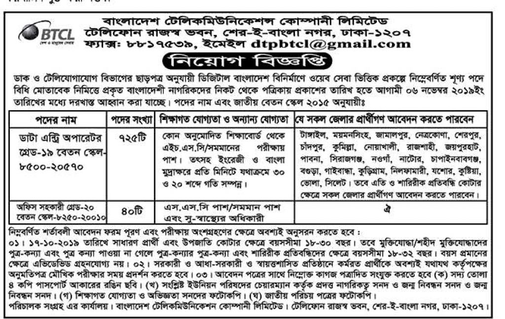 BTCL Job Circular 2021-Bangladesh Telecommunications Company Limited ...