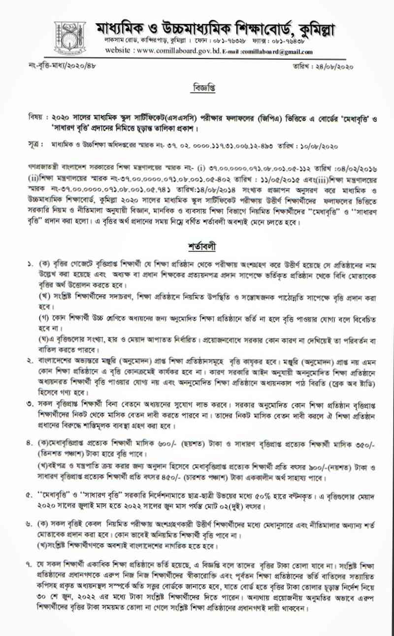 SSC Scholarship Result 2025- All Board Bangladesh | Educationbd